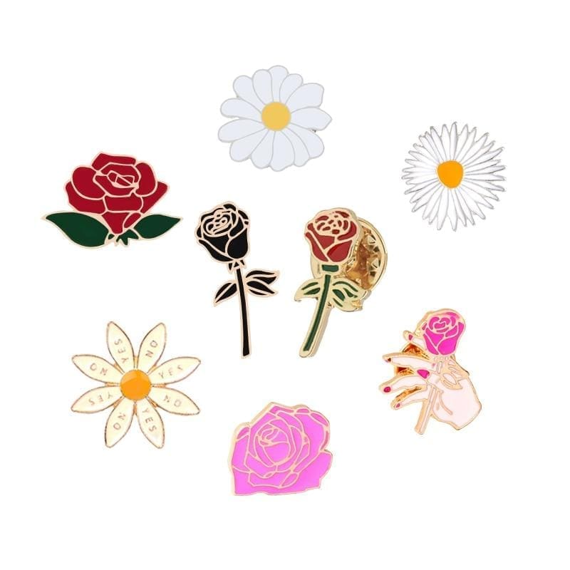 Long Stem Red Rose Enamel Pin – Distinct Pins